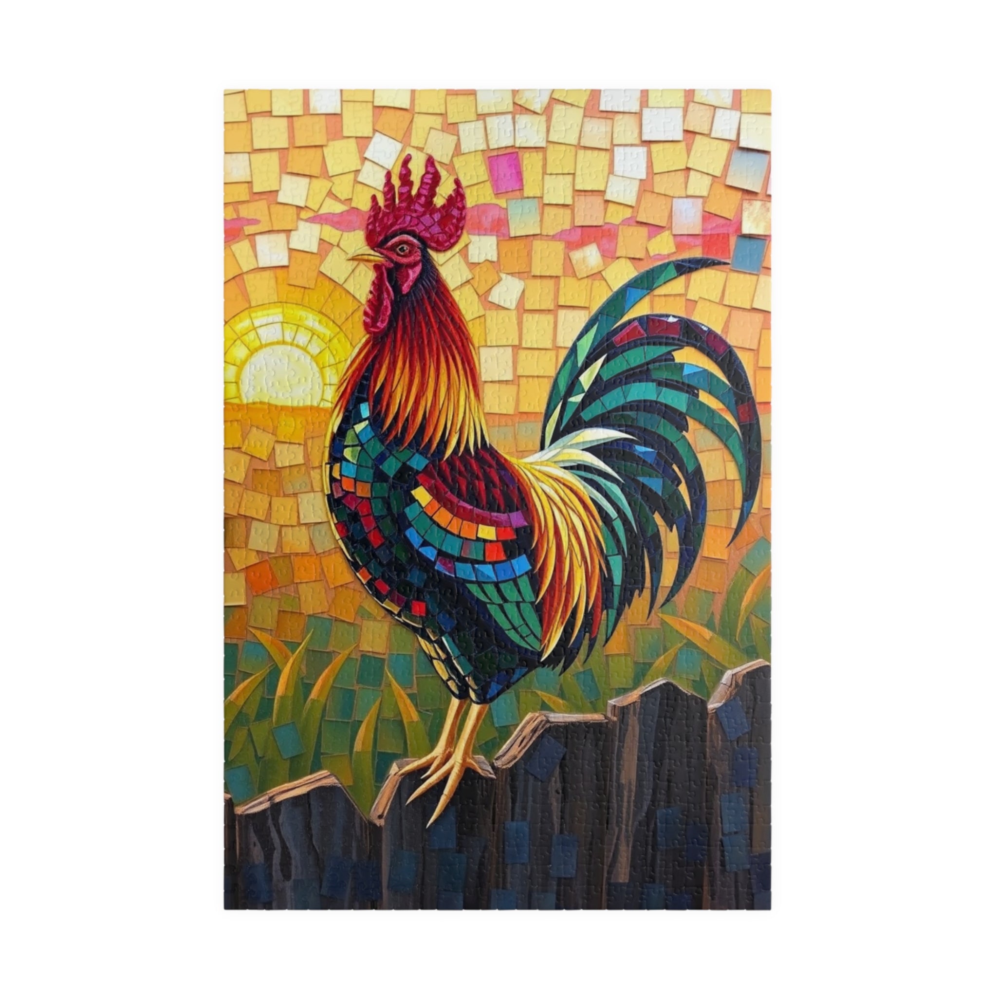 Mosaic Rooster Jigsaw Puzzle, Vibrant Farm Animal Tabletop Game with S ...