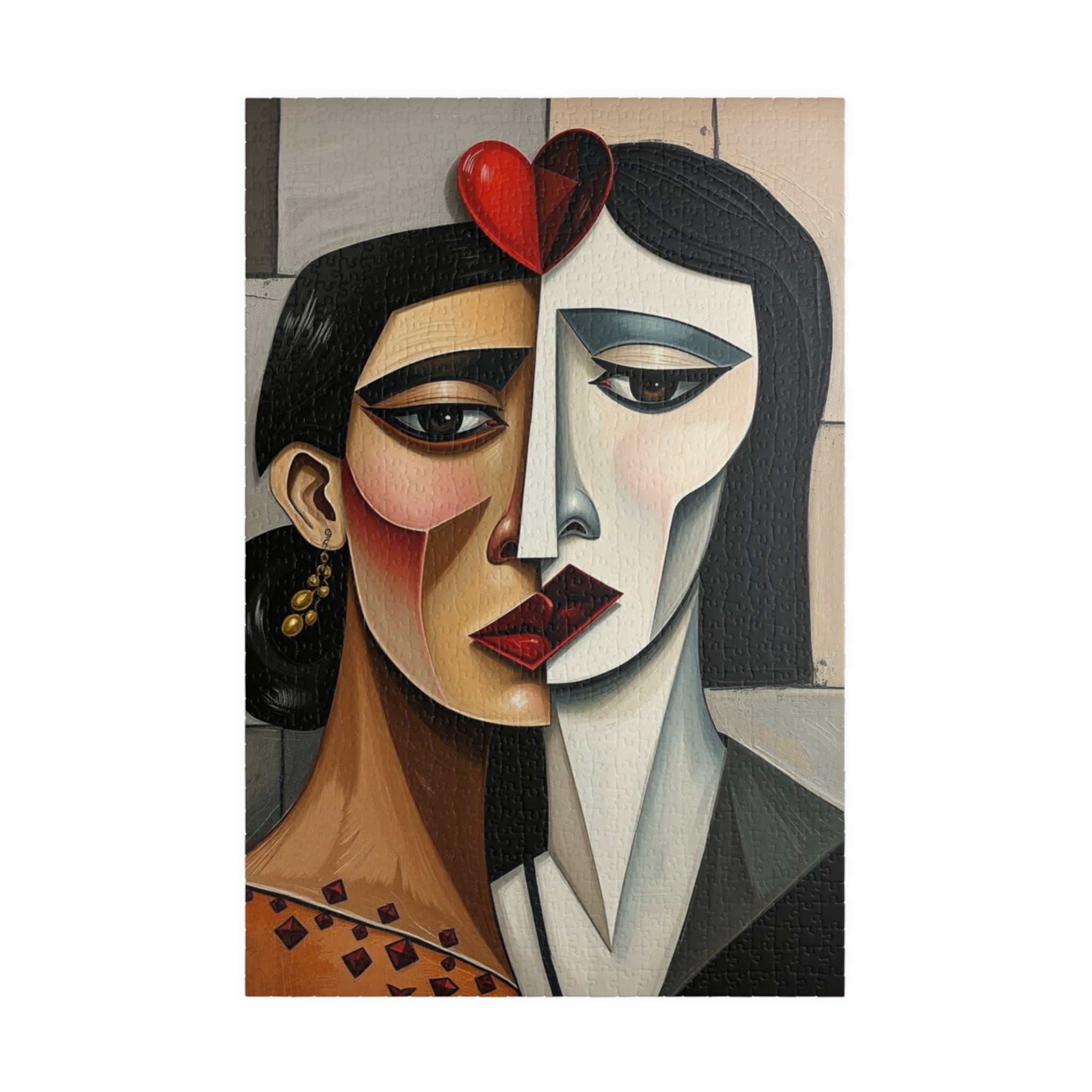 Picasso-Inspired Cubist Style Jigsaw Puzzle - Hearts, Faces, Angular S ...