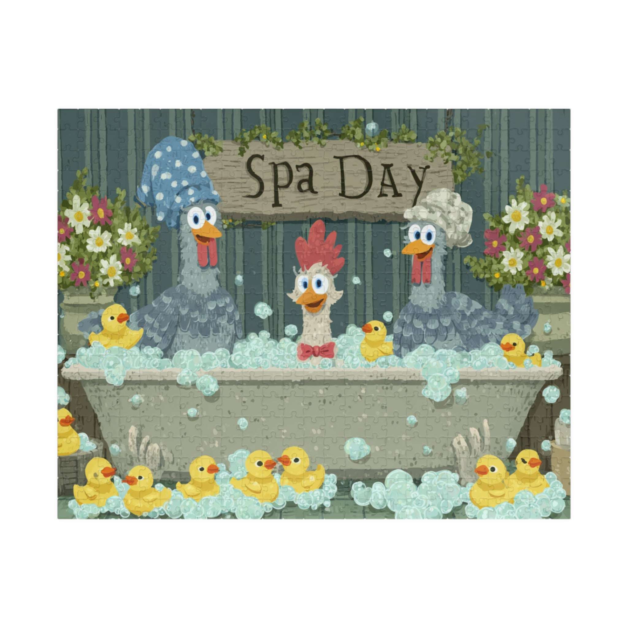 Funny Rubber Duck Chicken Puzzle – Quirky Chickens in Bubble Bath with ...